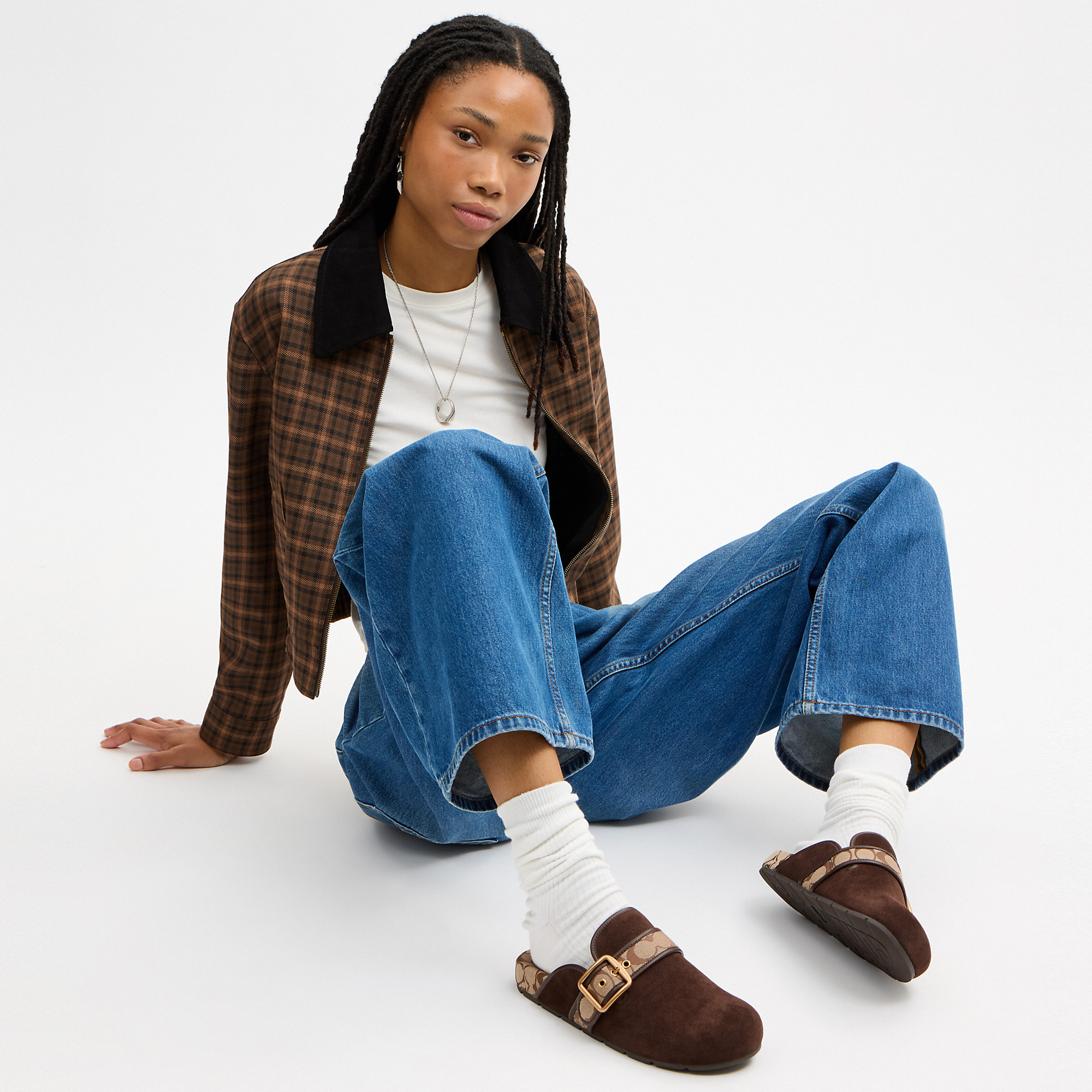 COACH archival buckle clog with signature jacquard